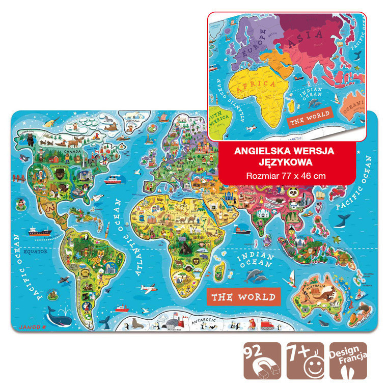 Janod puzzle magnetyczne Mapa świata J05504 | TOMI.pl