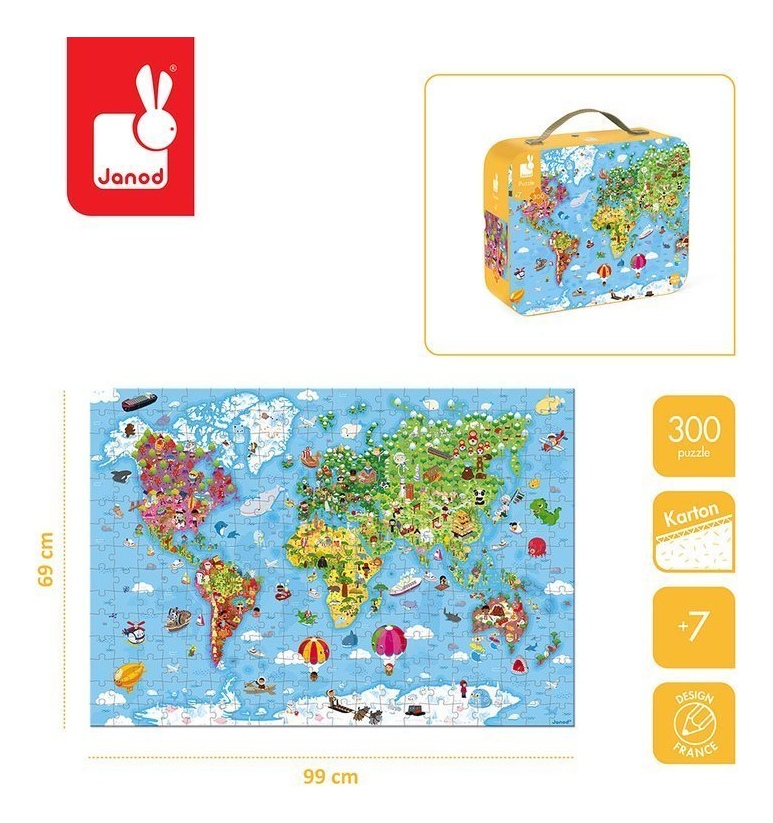Janod Puzzle w walizce Ogromna mapa świata 300 elementów 7+ | TOMI.pl