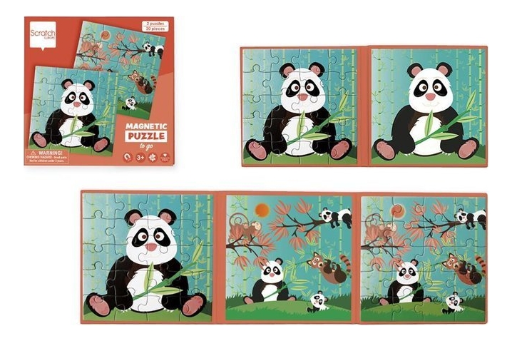 Scratch Puzzle magnetyczne - książka podróżna Panda 2 obrazki 40 elem ...