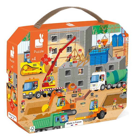 Janod Puzzle w walizce Plac budowy 36 elementów 4+ Made in France | TOMI.pl