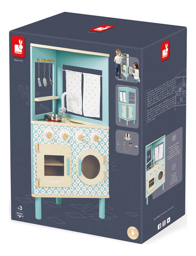 Janod trójstronna drewniana kuchnia narożna Trio z 5 akcesoriami 3 ...