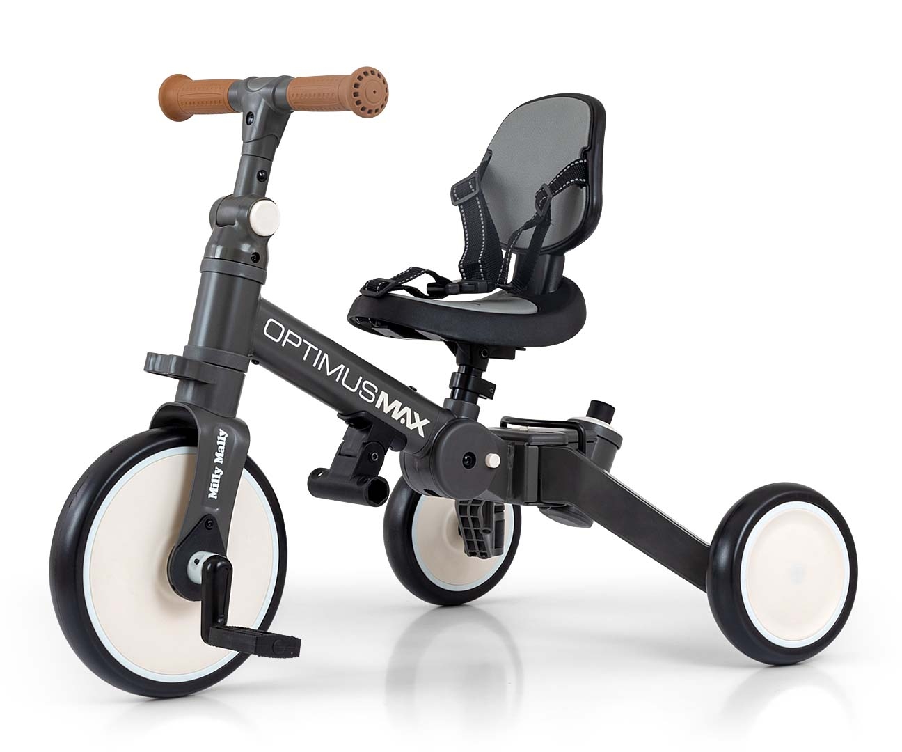 Milly Mally Optimus Max 5-in-1 Bike Dark Grey | Tricycle & Balance Bike ...