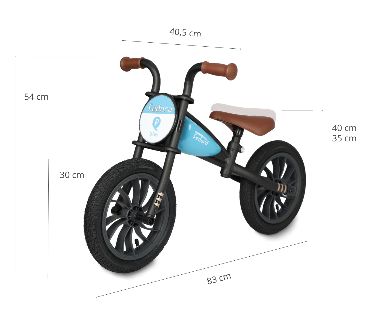 QPlay Feduro Balance Bike Blue | Motorcycle Style, 12" Air Wheels, Ages 3–6