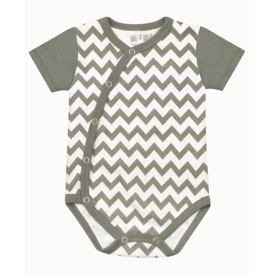 Nini body Zygzak bawełna organiczna krótki rękaw rozpinane szary | TOMI.pl